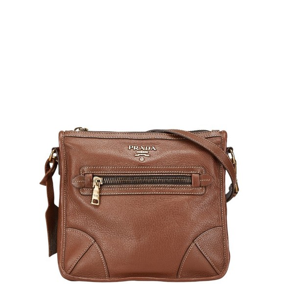 Prada | Bags | Prada Logo Shoulder Bag Brown Leather | Poshmark